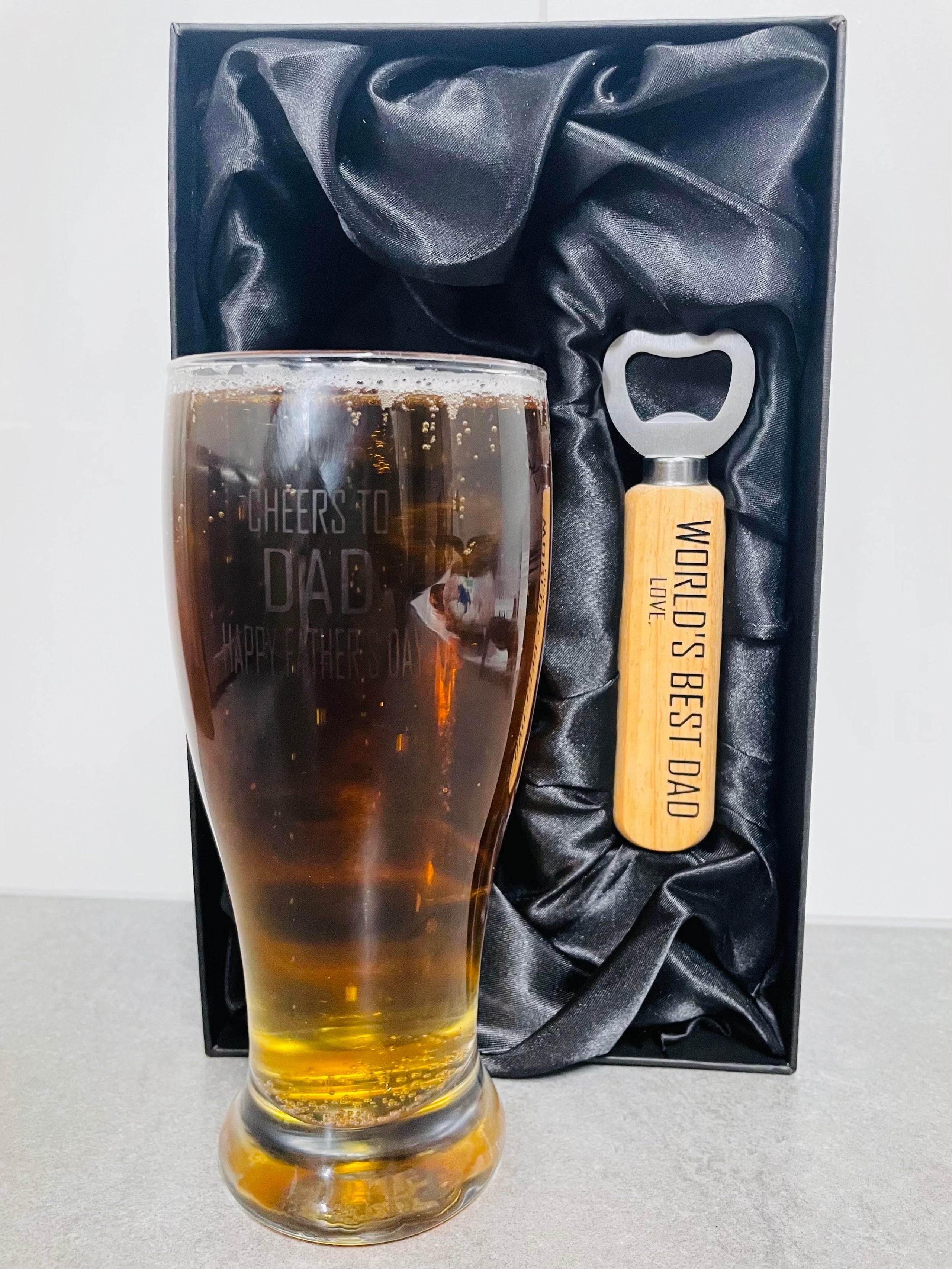 Fathers Day Etched Schooner And Personalised Bottle Opener Set
